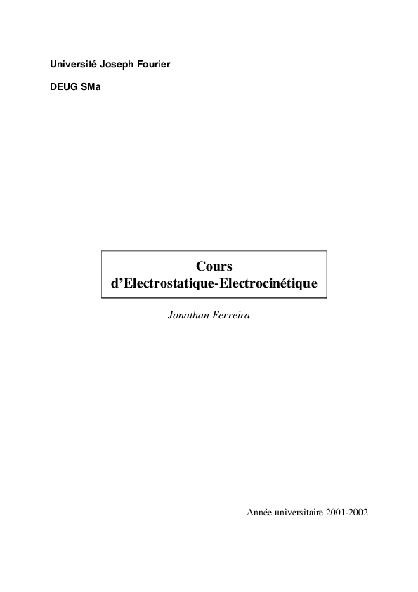 (PDF) Cours d'Electrostatique-Electrocinétique