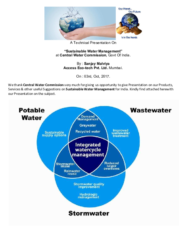(PDF) A Technical Presentation On " Sustainable Water Management " at ...