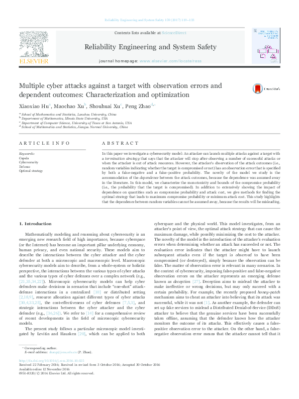 (PDF) Multiple cyber attacks against a target with observation errors ...