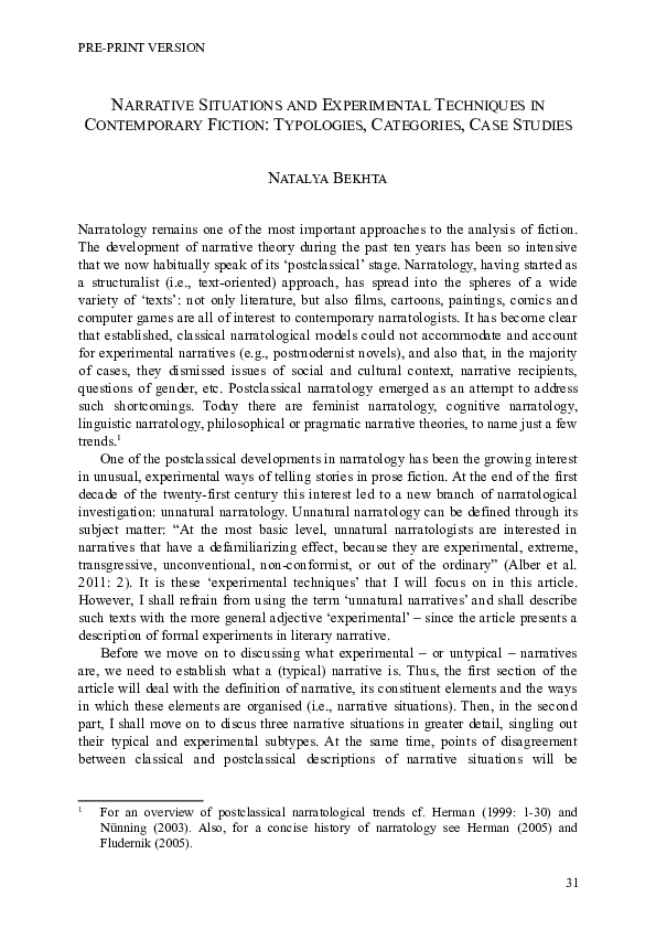 (DOC) Narrative Situations and Experimental Techniques in Contemporary ...