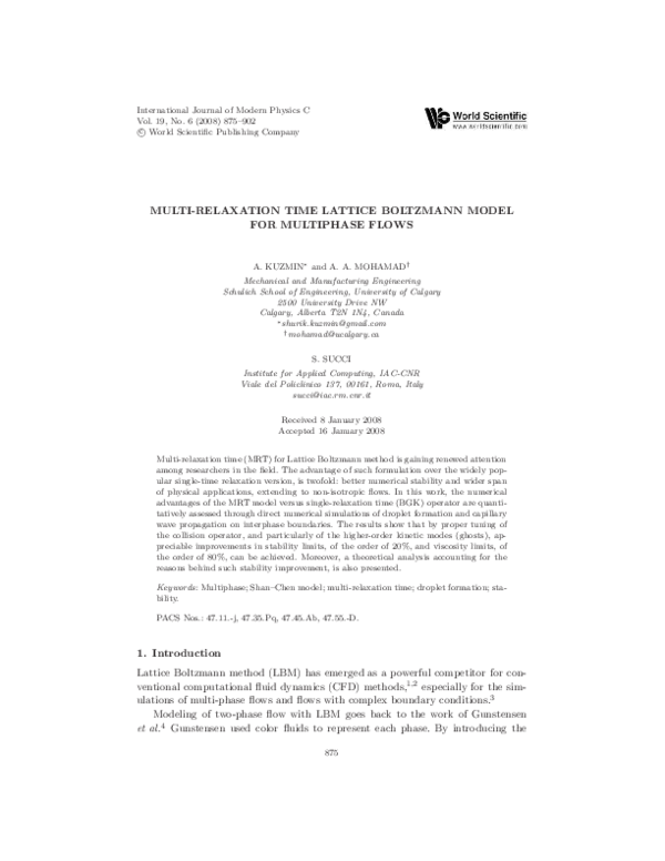 (PDF) Multi-relaxation time Lattice Boltzmann Model for multiphase flows