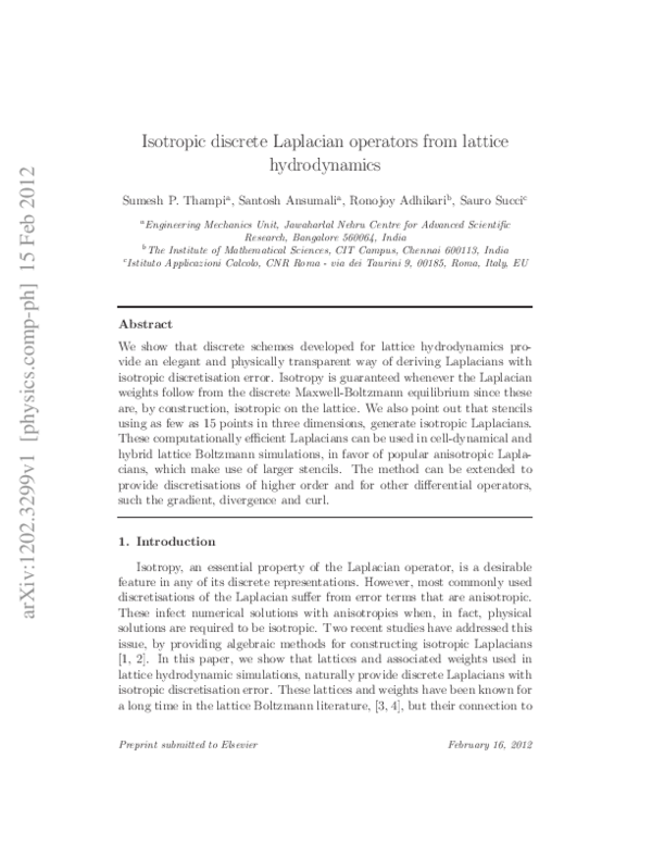 (PDF) Isotropic discrete Laplacian operators from lattice hydrodynamics