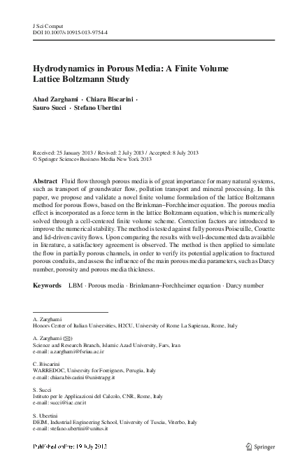 Pdf Hydrodynamics In Porous Media A Finite Volume Lattice Boltzmann