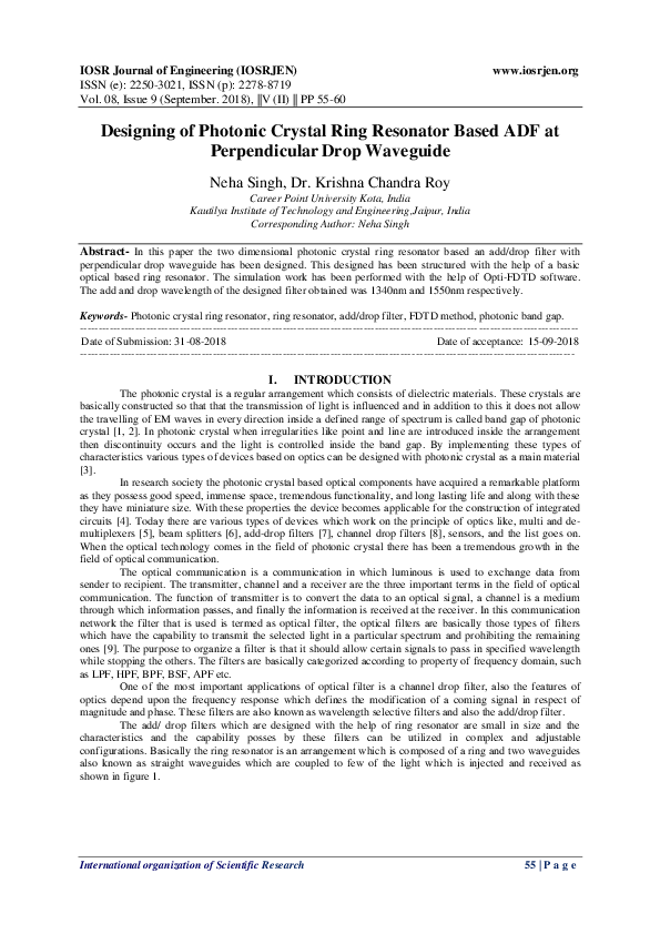 (PDF) Designing of Photonic Crystal Ring Resonator Based ADF at Perpendicular Drop Waveguide