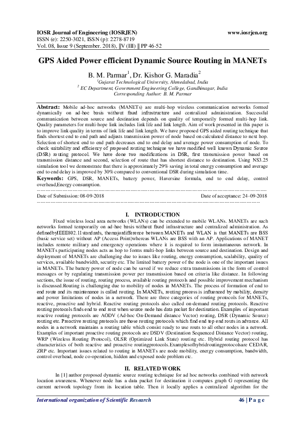 Pdf Gps Aided Power Efficient Dynamic Source Routing In Manets