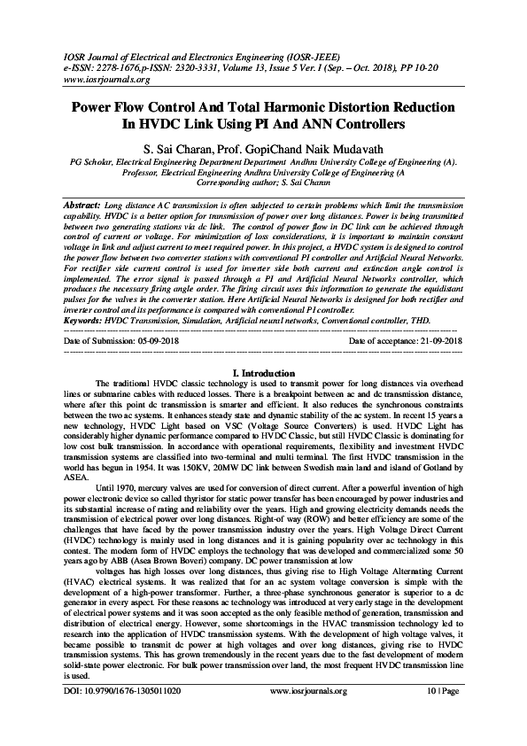 (PDF) Power Flow Control And Total Harmonic Distortion Reduction In HVDC Link Using PI And ANN ...