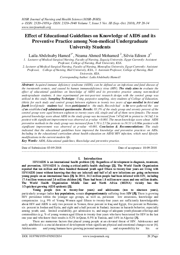 (PDF) Effect of Educational Guidelines on Knowledge of AIDS and its ...