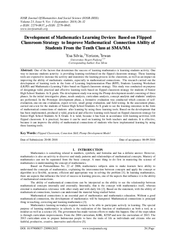 (PDF) Development of Mathematics Learning Devices Based on Flipped Classroom Strategy to Improve ...