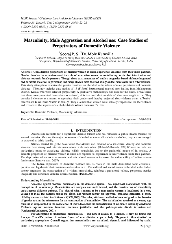 (PDF) Masculinity, Male Aggression and Alcohol use: Case Studies of ...