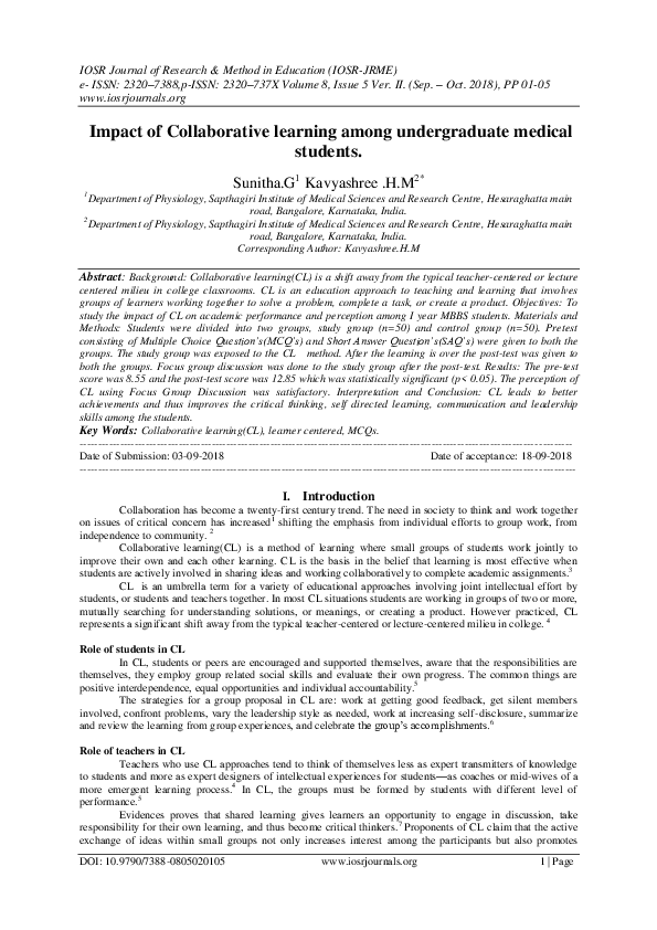 (PDF) Impact of Collaborative learning among undergraduate medical students