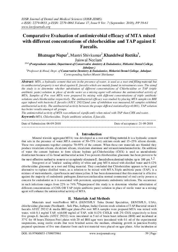 (PDF) Comparative Evaluation of antimicrobial efficacy of MTA mixed with different ...