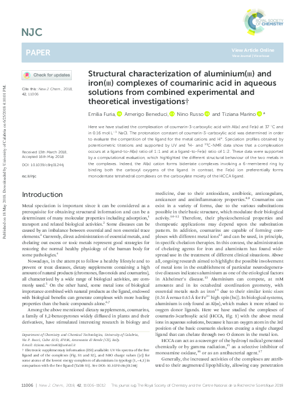 (PDF) Structural characterization of aluminium(III) and iron(III) complexes of coumarinic acid ...