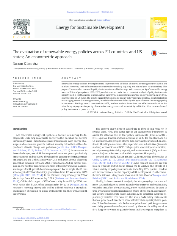 (PDF) The evaluation of renewable energy policies across EU countries ...