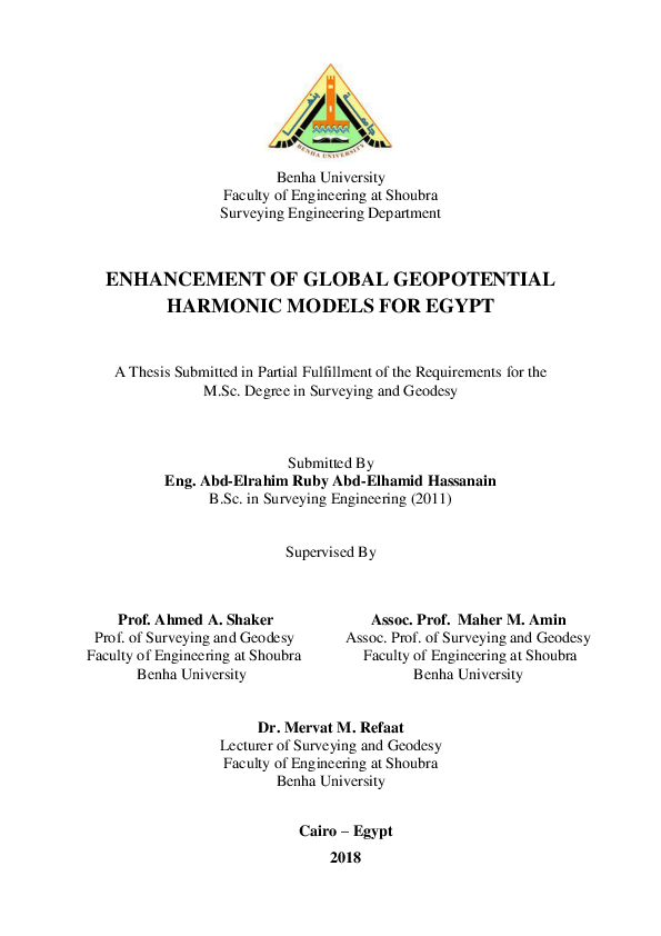 (PDF) Enhancement of Global Geopotential Harmonic Models for Egypt