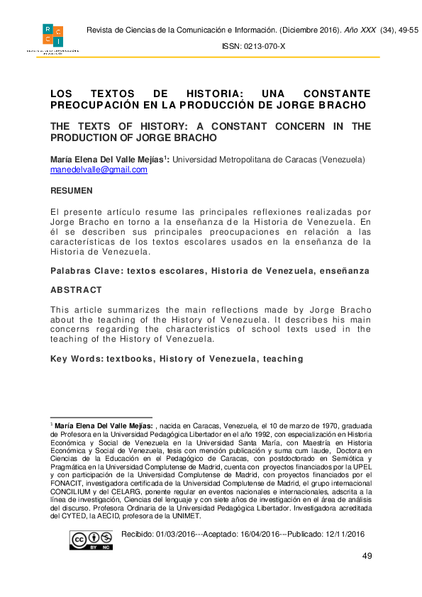 (PDF) LOS TEXTOS DE HISTORIA: UNA CONSTANTE PREOCUPACIÓN EN LA ...