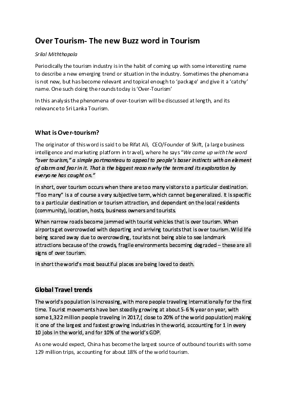 (PDF) Over Tourism-The new Buzz word in Tourism