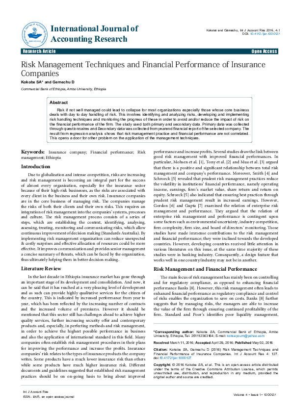 (PDF) Risk Management Techniques and Financial Performance of Insurance ...