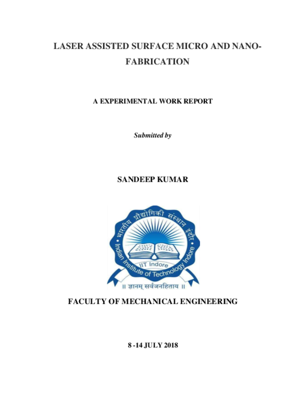 (PDF) LASER ASSISTED SURFACE MICRO AND NANO- FABRICATION A EXPERIMENTAL ...