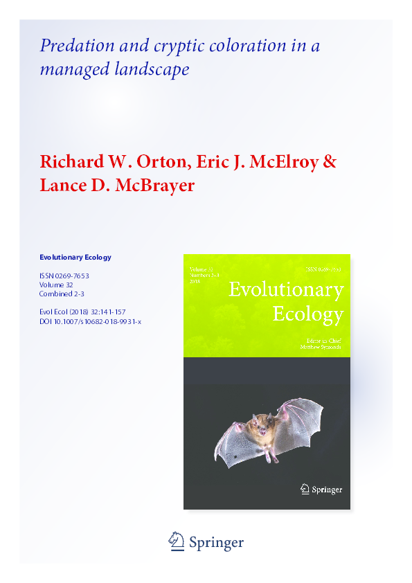 (PDF) Predation and cryptic coloration in a managed landscape