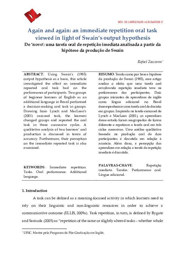 (PDF) Again and again: an immediate repetition oral task viewed in ...