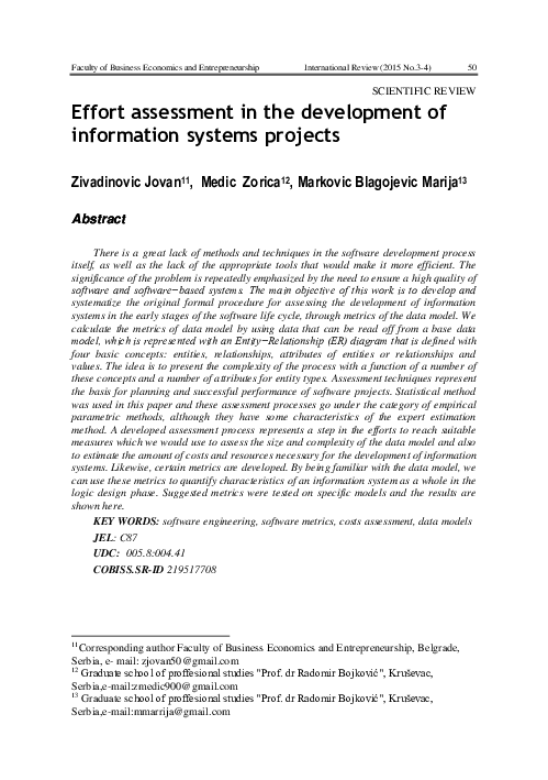Pdf Effort Assessment In The Development Of Information Systems Projects