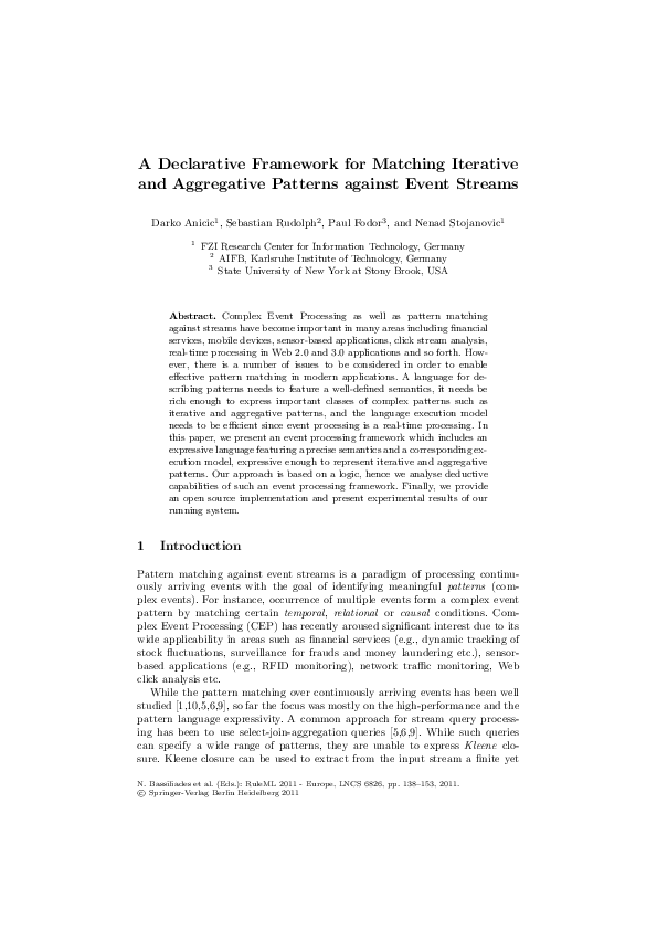 (PDF) A declarative framework for matching iterative and aggregative patterns against event streams