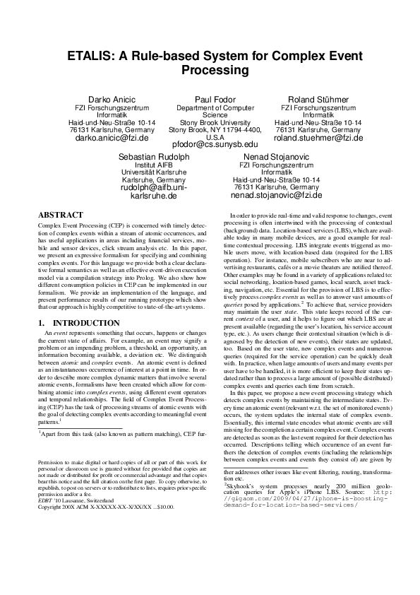 (PDF) ETALIS: A Rule-based System for Complex Event Processing