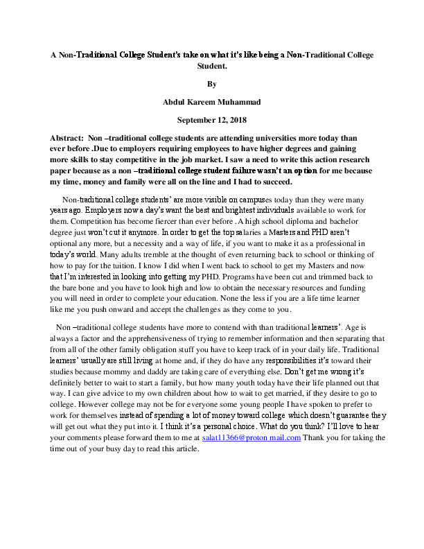 (DOC) A Non-Traditional College Student's take on what it's like being ...