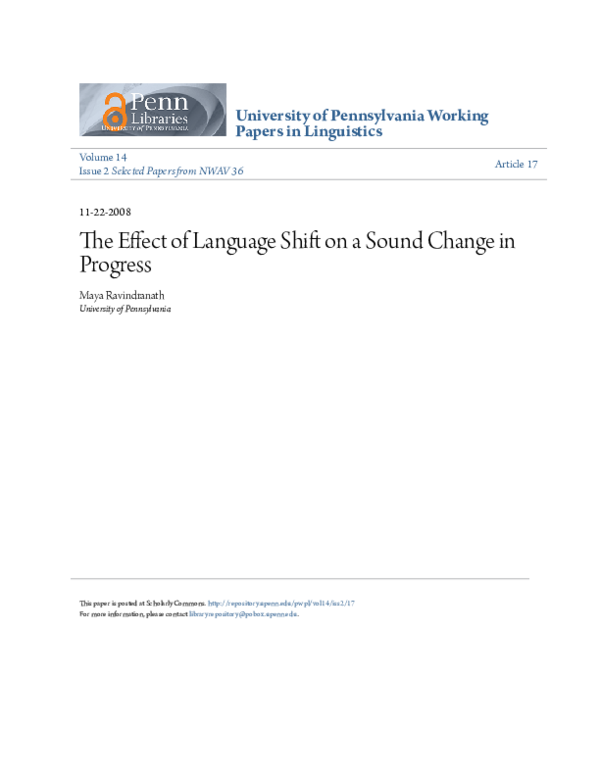 (PDF) The Effect of Language Shift on a Sound Change in Progress