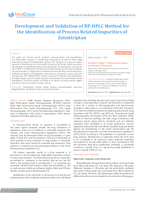 Pdf Development And Validation Of Rp Hplc Method For The Identification Of Process Related