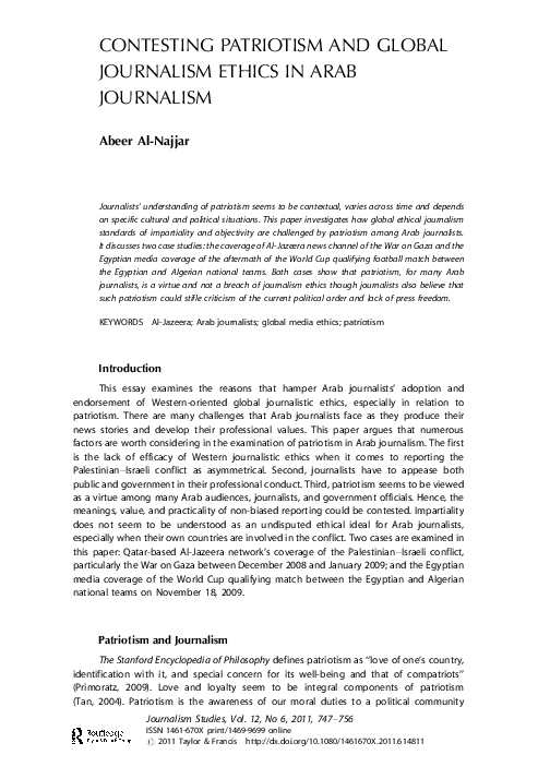 (PDF) CONTESTING PATRIOTISM AND GLOBAL JOURNALISM ETHICS IN ARAB JOURNALISM