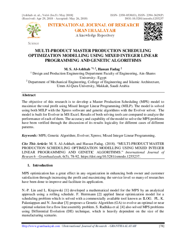 Pdf Multi Product Master Production Scheduling Optimization Modelling Using Mixed Integer
