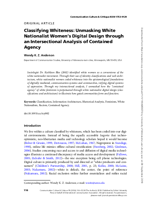 (PDF) Classifying Whiteness: Unmasking White Nationalist Women's ...