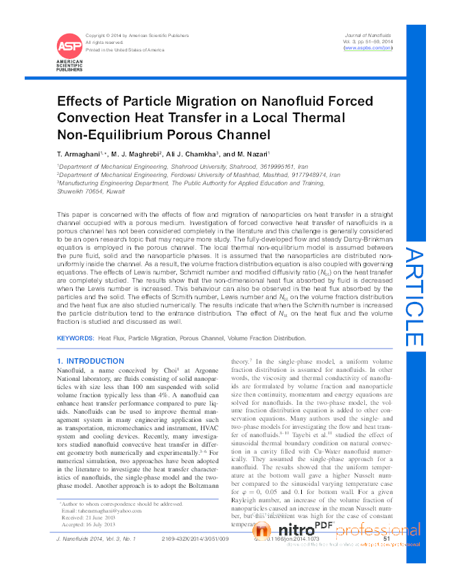 (PDF) Effects of Particle Migration on Nanofluid Forced Convection Heat Transfer in a Local ...