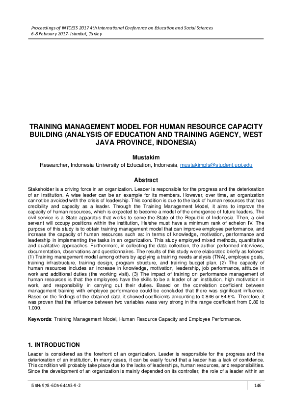 (PDF) TRAINING MANAGEMENT MODEL FOR HUMAN RESOURCE CAPACITY BUILDING ...