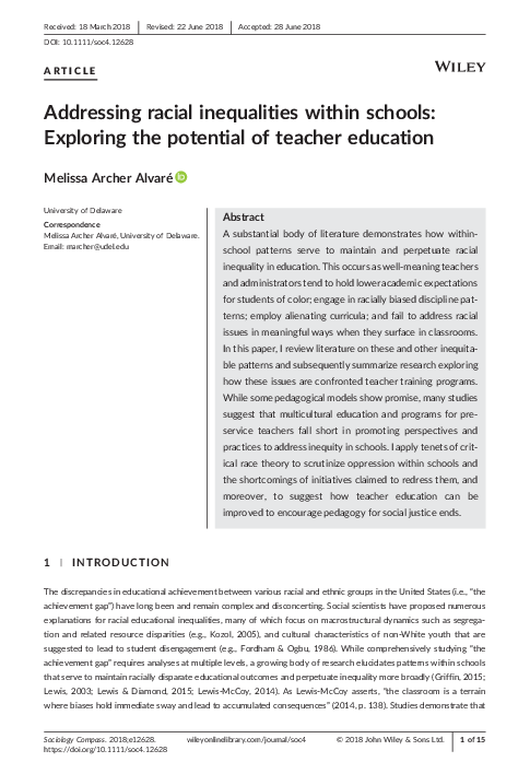 (PDF) Addressing racial inequalities within schools: Exploring the ...