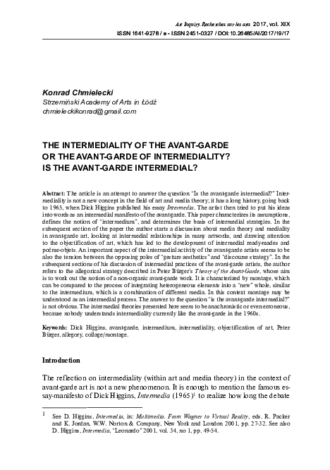(PDF) The Intermediality of the Avant-Garde or the Avant-Garde of the ...