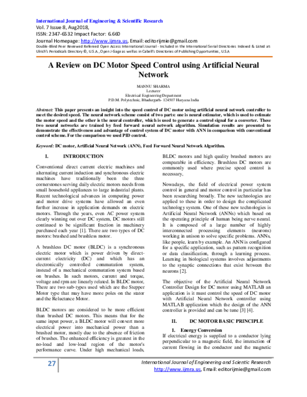 Pdf A Review On Dc Motor Speed Control Using Artificial Neural Network 