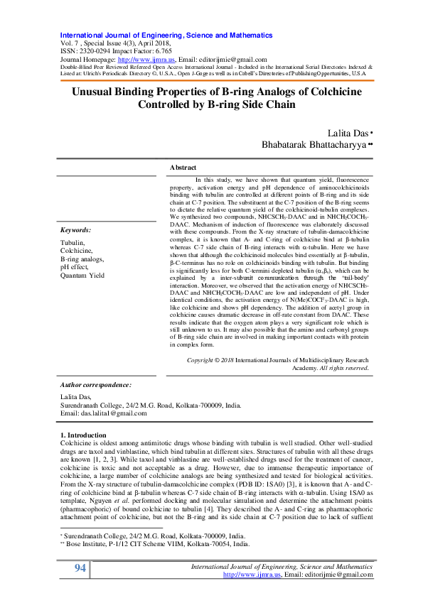 (PDF) Unusual Binding Properties of B-ring Analogs of Colchicine ...