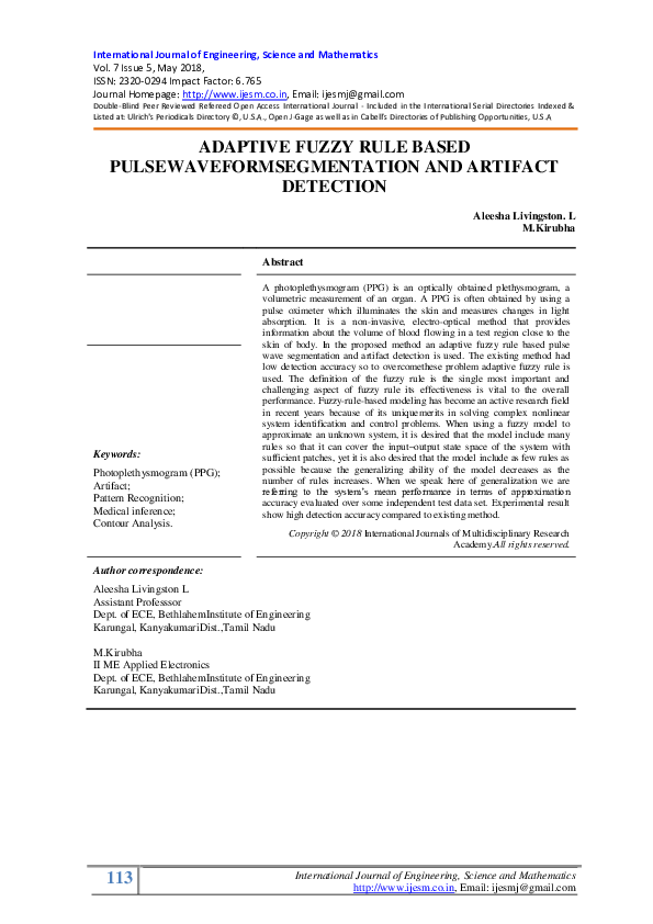Pdf Adaptive Fuzzy Rule Based Pulsewaveformsegmentation And Artifact