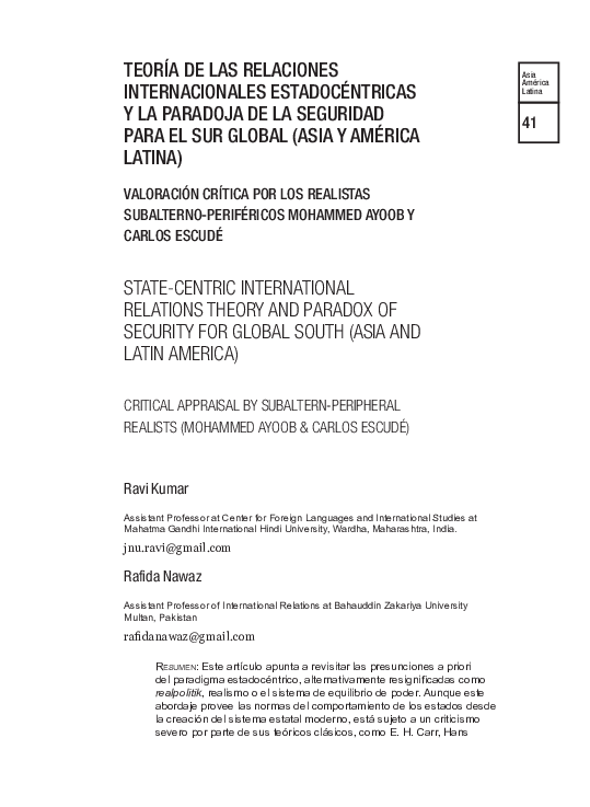 (PDF) STATE-CENTRIC INTERNATIONAL RELATIONS THEORY AND PARADOX OF ...