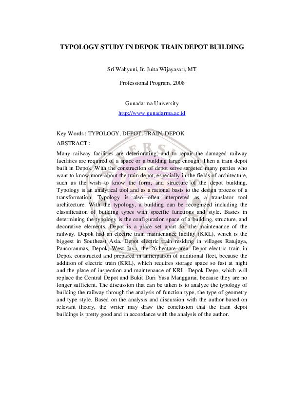 (PDF) Typology Study in Depok Train Depot Building | sri wahyuni - Academia.edu