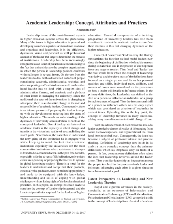 (PDF) Academic Leadership: Concept, Attributes and Practices