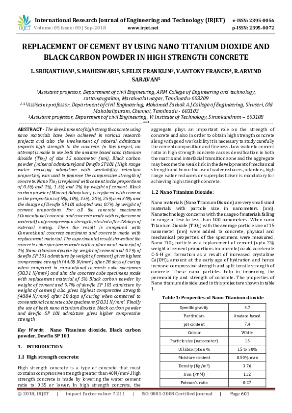 (PDF) IRJET- REPLACEMENT OF CEMENT BY USING NANO TITANIUM DIOXIDE AND ...