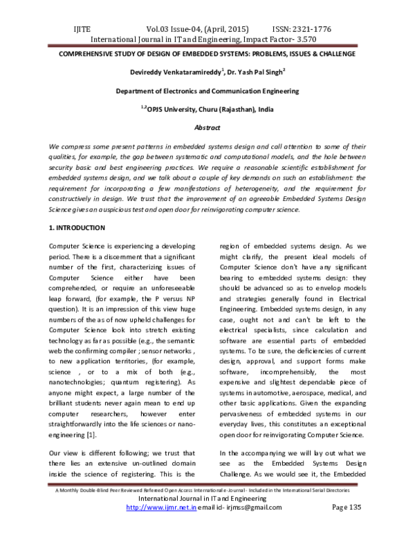 (PDF) COMPREHENSIVE STUDY OF DESIGN OF EMBEDDED SYSTEMS: PROBLEMS ...