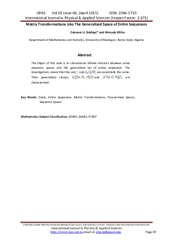 Pdf Matrix Transformations Into The Generalized Space Of Entire Sequences