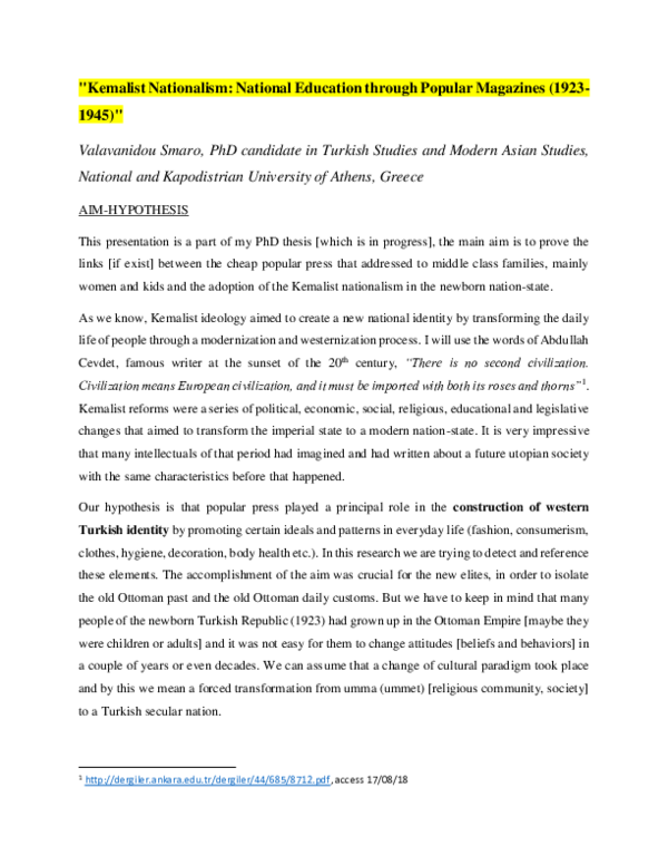 (PDF) "Kemalist Nationalism: National Education through Popular ...