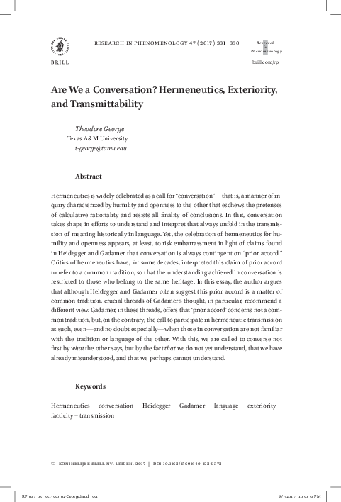 (PDF) Are we a conversation? Hermeneutics, exteriority, transmittability