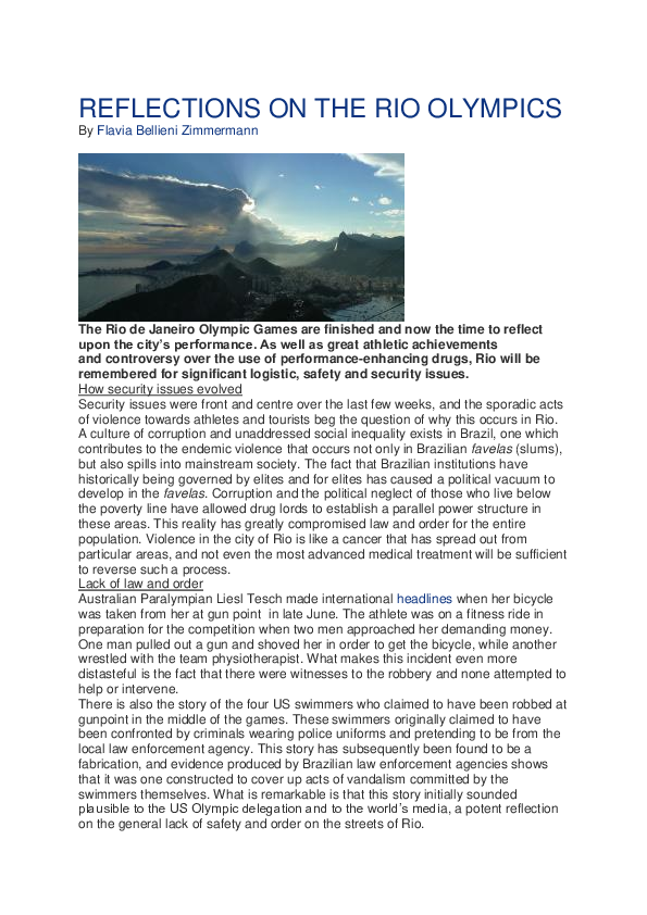 (DOC) REFLECTIONS ON THE RIO OLYMPICS