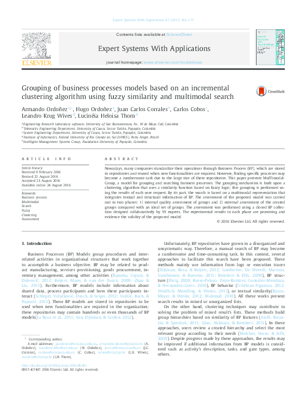 (PDF) Grouping of business processes models based on an incremental clustering algorithm using ...